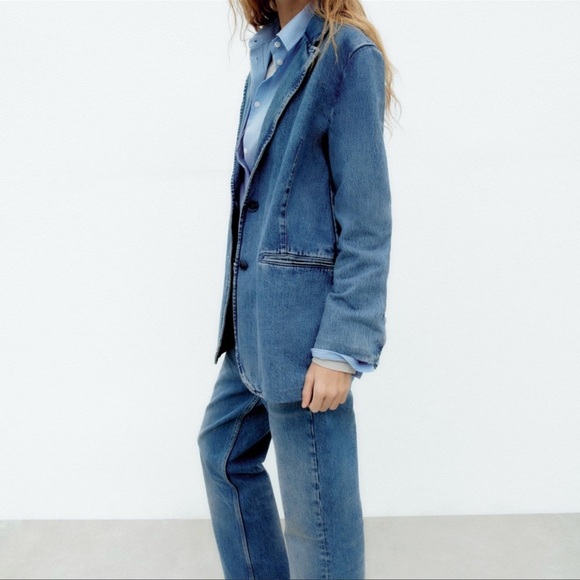 Zara | Jackets & Coats | Zara Denim Trf Blazer | Poshmark